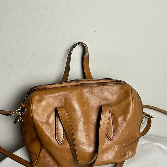Fossil | Bags | Fossil Tan Leather Satchel With Crossbody Strap | Poshmark